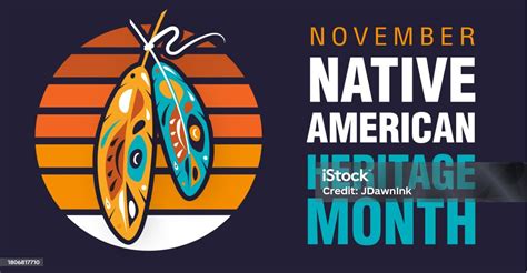 미국 원주민 유산의 달 배너 디자인 포스터 태양 패턴과 깃털 북미 부족 문화에 대한 스톡 벡터 아트 및 기타 이미지 북미 부족 문화 패턴 깃털 Istock