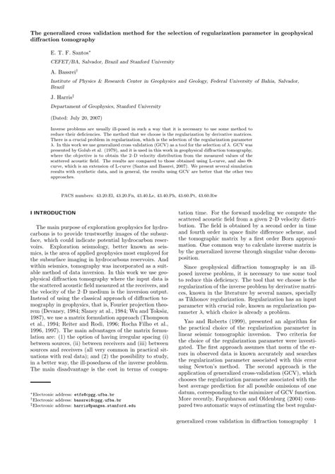 Pdf The Generalized Cross Validation Method For The Selection Of Regularization Parameter In