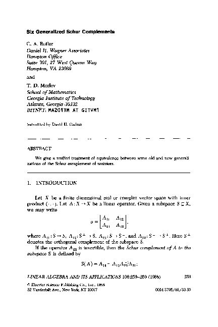 Pdf Six Generalized Schur Complements