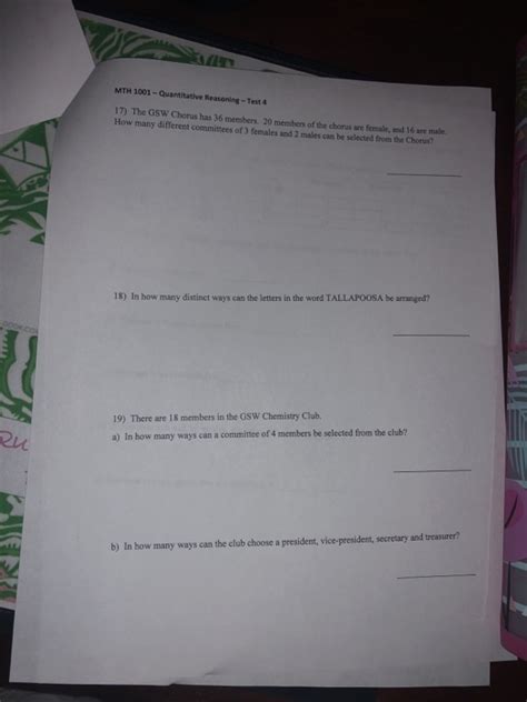 Solved Mth 1001 Quantitative Reasoning Test 4 17 The Gsw