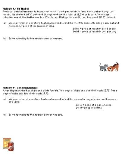 systems of equations word problems elimination version b by msgreenmath
