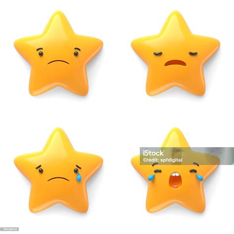 3d 렌더링 집합 추상화 감정 별 아이콘 슬픈 얼굴 아이콘 눈물 우울 슬픔 포효 실망된 캐릭터 일러스트 레이 션 기다리고 귀여운 만화 별 이모티콘 이모티콘 장난감 0명에