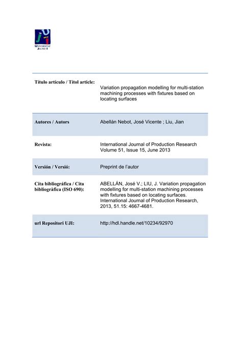 Pdf Variation Propagation Modelling For Multi Station Machining
