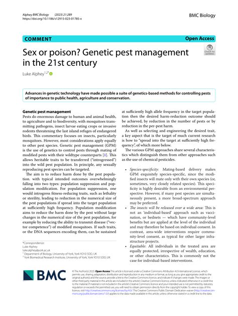 PDF Sex Or Poison Genetic Pest Management In The 21st Century