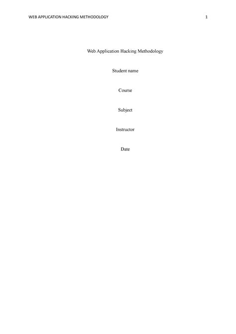 Web Application Hacking Methodology Web Application Hacking