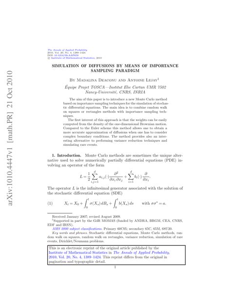Pdf Simulation Of Diffusions By Means Of Importance Sampling Paradigm