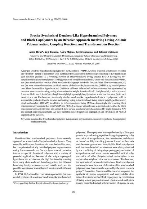 Pdf Precise Synthesis Of Dendron Like Hyperbranched Polymers