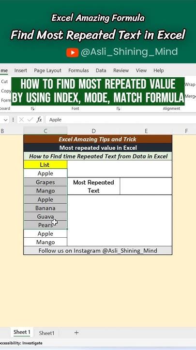 how to find most repeated text or value in excel🤯👨‍💻💥 index mode match
