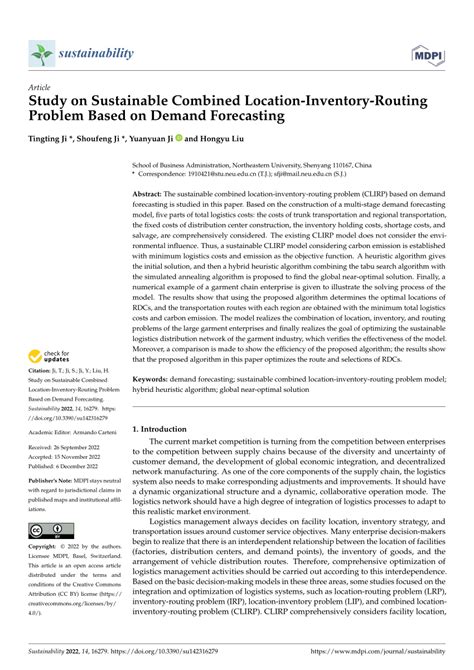 Pdf Study On Sustainable Combined Location Inventory Routing Problem