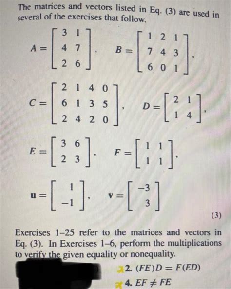 Solved The Matrices And Vectors Listed In Eq 3 Are Used