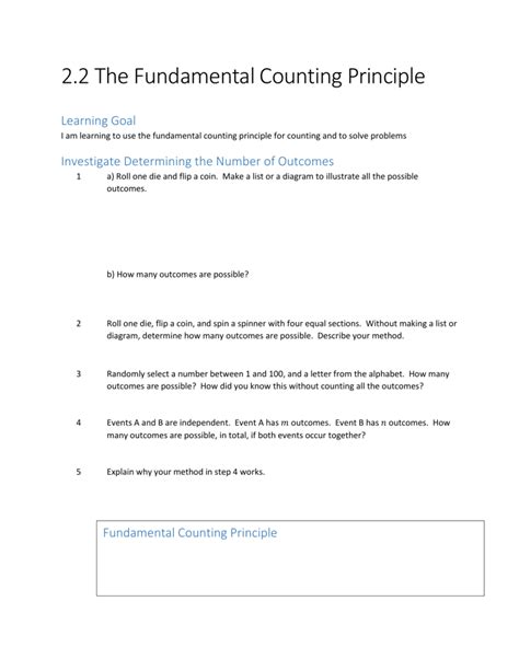 Fundamental Counting Principle Worksheet