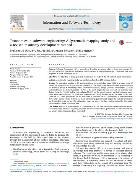 Pdf Taxonomies In Software Engineering A Systematic Mapping Study And A Revised Taxonomy