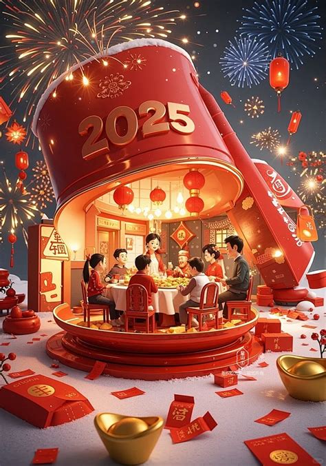 2025蛇年春节海报，爆竹一声除旧岁！ 小红书 花瓣网
