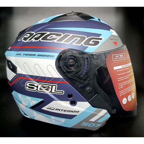 Sol So 7 彩繪 極速先鋒 安全帽 3 4 半罩 全罩 可拆洗 內墨片 雙d扣 Led燈 灰白藍 紅白銀 黃紅藍 蝦皮購物