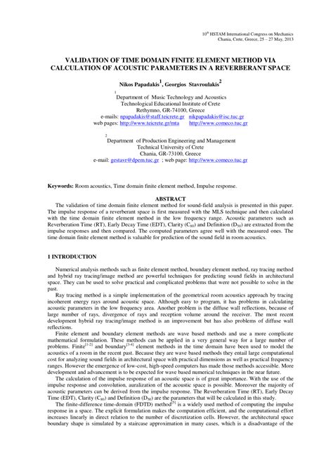 Pdf Validation Of Time Domain Finite Element Method Via Calculation