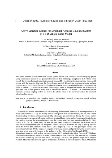 Pdf Active Vibration Control For Structuralacoustic Coupling System Of A 3 D Vehicle Cabin Model
