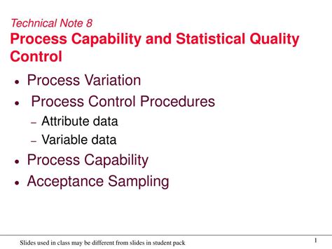 Ppt Technical Note 8 Process Capability And Statistical Quality