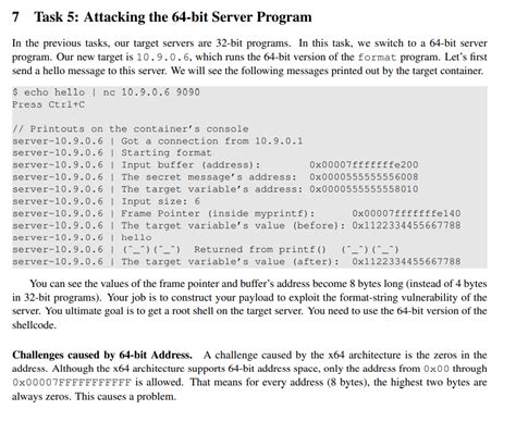 Solved 7 Task 5 Attacking The 64 Bit Server Program In The