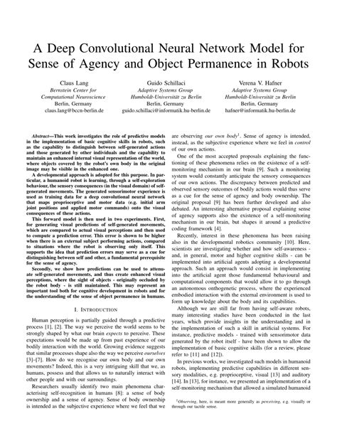 PDF A Deep Convolutional Neural Network Model For Sense Of Agency And Object Permanence In Robots