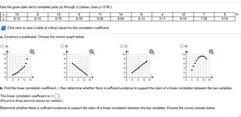 solved use the given data set to complete parts a through