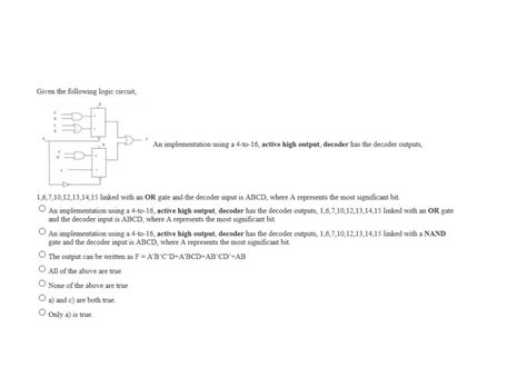 Solved Given The Following Logic Circuit An Implementation Using A