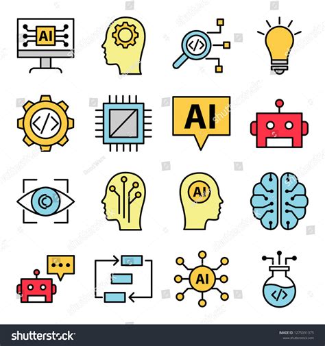 Artificial Intelligence Icons Pack Isolated Artificial Stock Vector