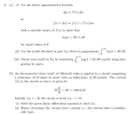 Solved A I Use The Linear Approximation Formula Ay Chegg Com