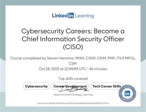 Steven Hermina Mism Cissp Cism Pmp Itil4 Mp Sl Csm On Linkedin Certificate Of Completion