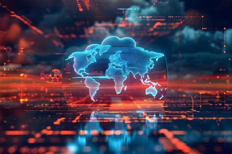 Premium Photo Global Data Transfer Abstract World Map With Cloud Computing Technology Concept