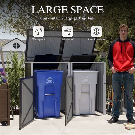Tatayosi Garbage Bin Shed Stores 2 Trash Cans Metal Outdoor Bin Shed