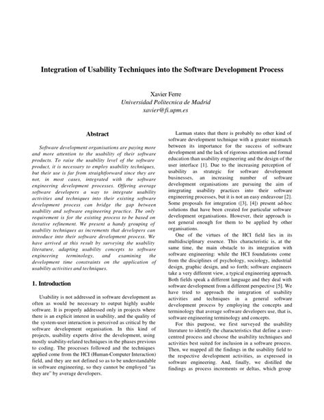 Pdf Integration Of Usability Techniques Into The Software Development