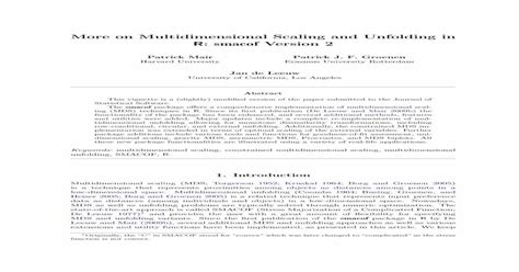 Pdf More On Multidimensional Scaling In R Smacof Version 2 · Scaling Mds Techniques Since