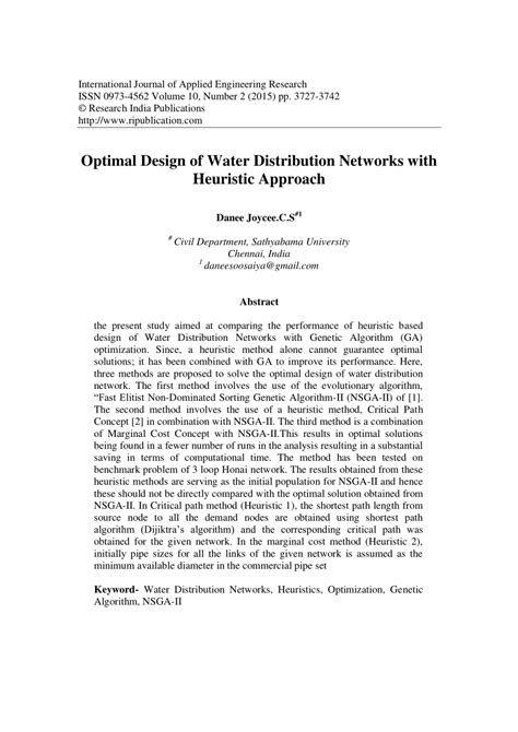 Pdf Optimal Design Of Water Distribution Networks With Heuristic Approach