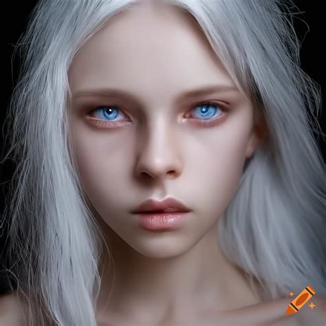 Close Up Of A Pale Girl With Blue Eyes And White Hair On Craiyon