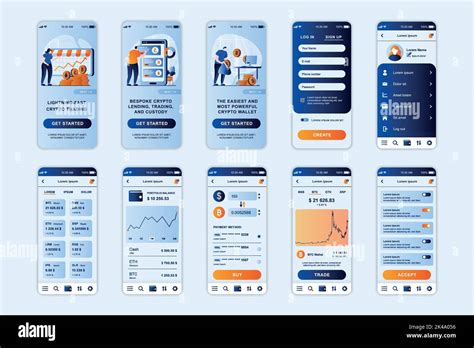 Crypto Exchange Concept Screens Set For Mobile App Template People Analyze Cryptocurrency Data