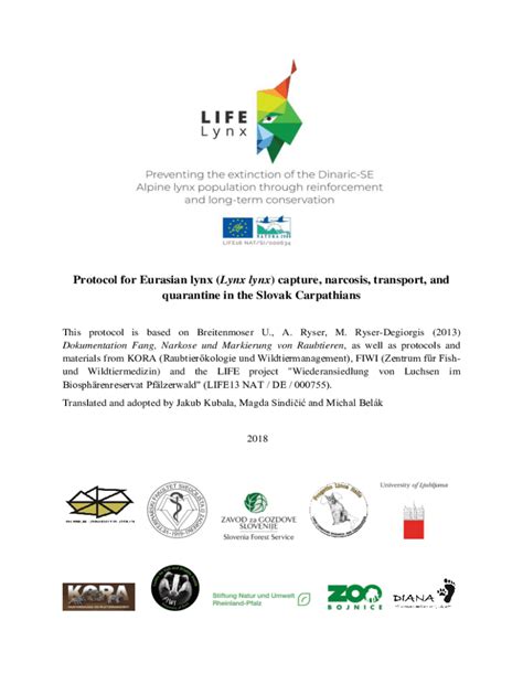 Fillable Online Capture Protocol For Eurasian Lynx In Switzerland With