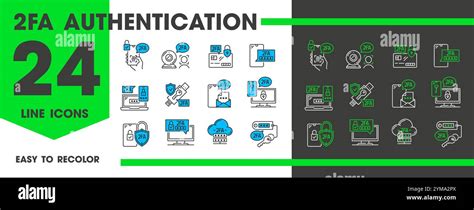 2fa Two Factor Verification Line Icons For Personal Authentication