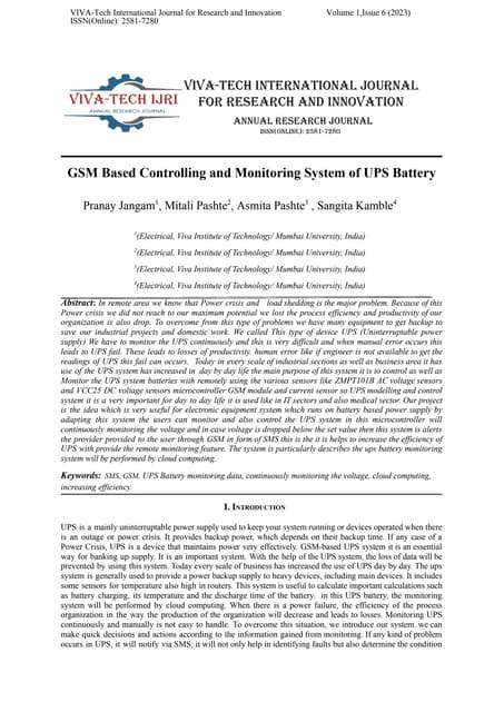 Gsm Based Controlling And Monitoring System Of Ups Battery Pdf Gas