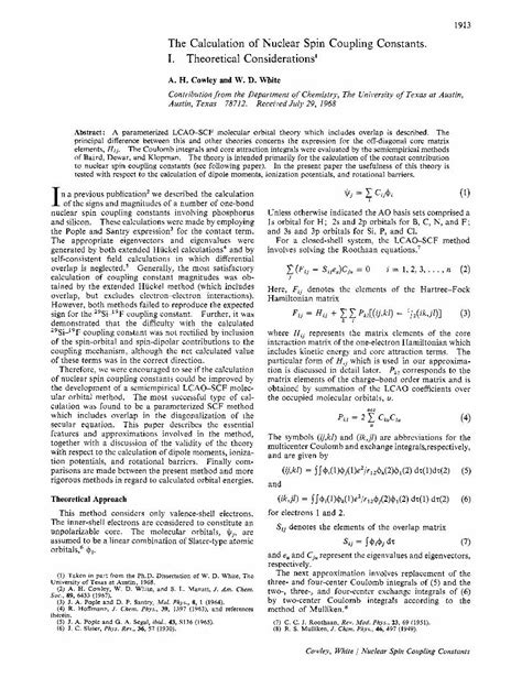 Pdf Calculation Of Nuclear Spin Coupling Constants I Theoretical