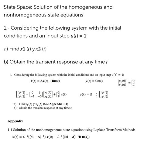 Solved State Space Solution Of The Homogeneous And