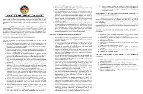 Inmates Orientation Sheet Bjmp
