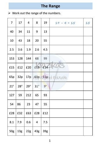 Mean And Range Workbook Level 1 Functional Skills Maths Teaching