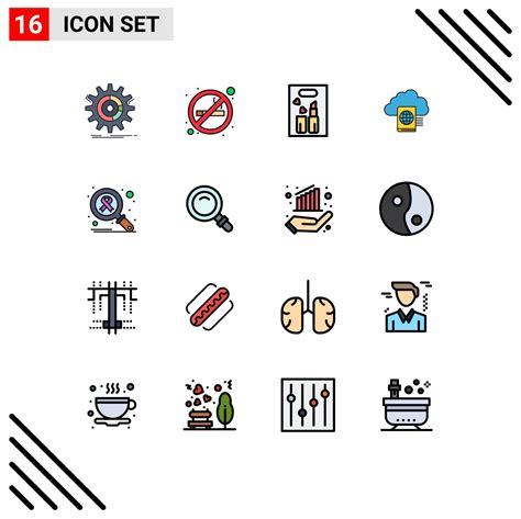 Editable Vector Line Pack Of 16 Simple Flat Color Filled Lines Of Infect Folder Smoking Reading