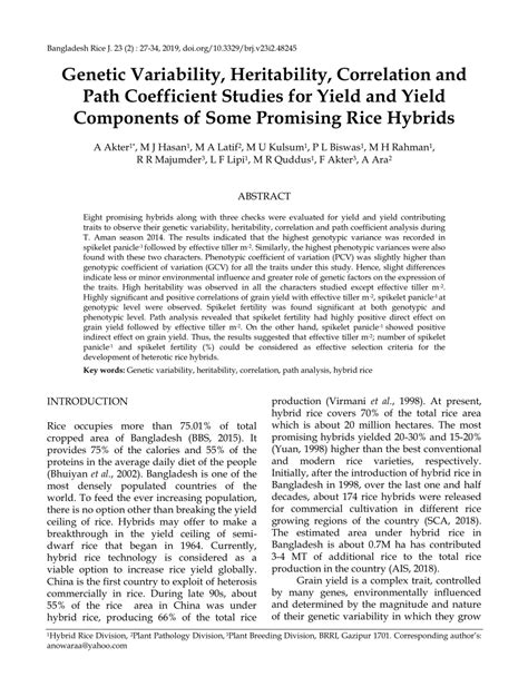 pdf genetic variability heritability correlation and path