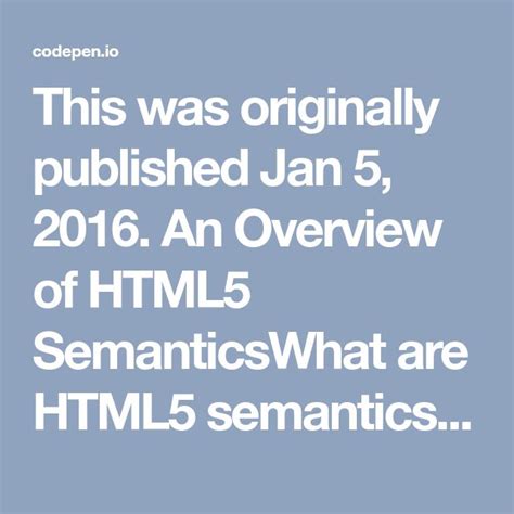 An Overview Of Html5 Semantics