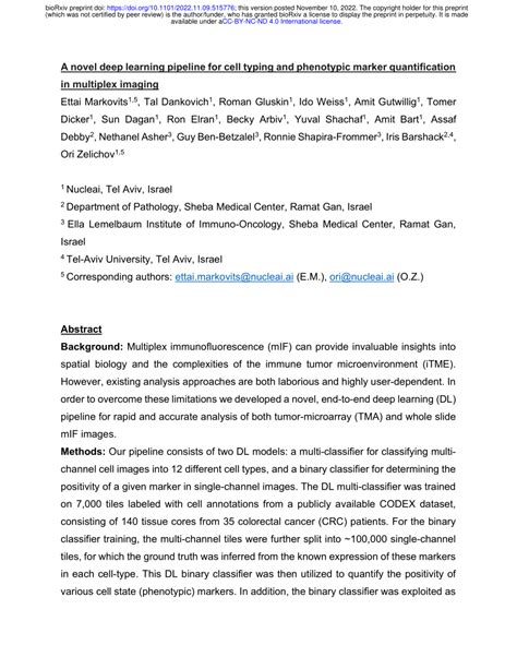 Pdf A Novel Deep Learning Pipeline For Cell Typing And Phenotypic Marker Quantification In