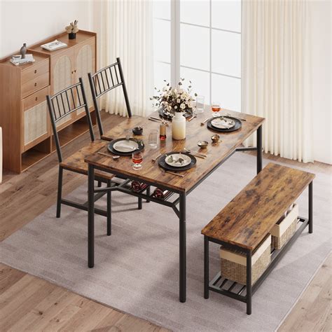 Dining Table Set For 4 Kitchen Table And 2 Chairs With Storage Bench