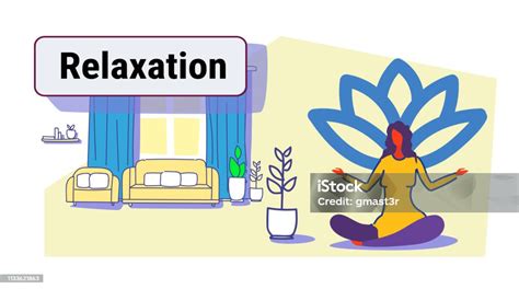 여자 명상 앉아 로터스 위치 여자 요가 포즈 휴식 개념 현대 휴식 영역 거실 인테리어 전체 길이 수평 스케치 낙서 가정의 방에 대한 스톡 벡터 아트 및 기타 이미지 Istock