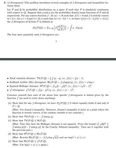 Solved 2 F Divergences This Problem Introduces Several