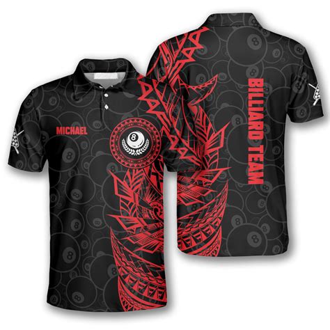 3d All Over Print Red Black Tribal Custom Billiard Polo Shirts For Men